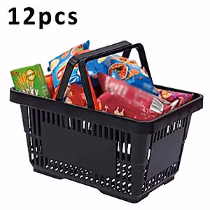 Black Shopping Basket Set of 12 Durable Black Plastic Grocery Shopping Baskets with Handles Storage Basket Organizer Basket for Christmas Party Birthday Gift