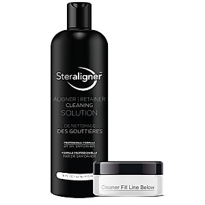 Steraligner® Aligner Tray Cleaning Solution | 16oz Bottle with Marked Cleaning Tray | Improves Dental Hygiene, Reduces Tartar, Removes Plaque | Healthier Teeth and Gums