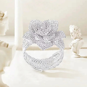 Jojomina Flower Arm Cuff Rhinestone Bracelet for Women Silver Crystal Stretch Prom Bridal Bracelet Jewelry for Bride Wedding Party Dating