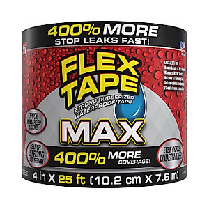 Flex Tape, MAX, 4 in x 25 ft, Black, Original Thick Flexible Rubberized Waterproof Tape - Seal and Patch Leaks, Works Underwater, Indoor Outdoor Projects - Home RV Roof Plumbing and Pool Repairs