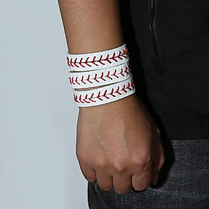 HZMAN Leather Softball Baseball Bracelets by Athletes Bangle Cuff Wristband, 3 Pcs White Black Yellow Ste (White)
