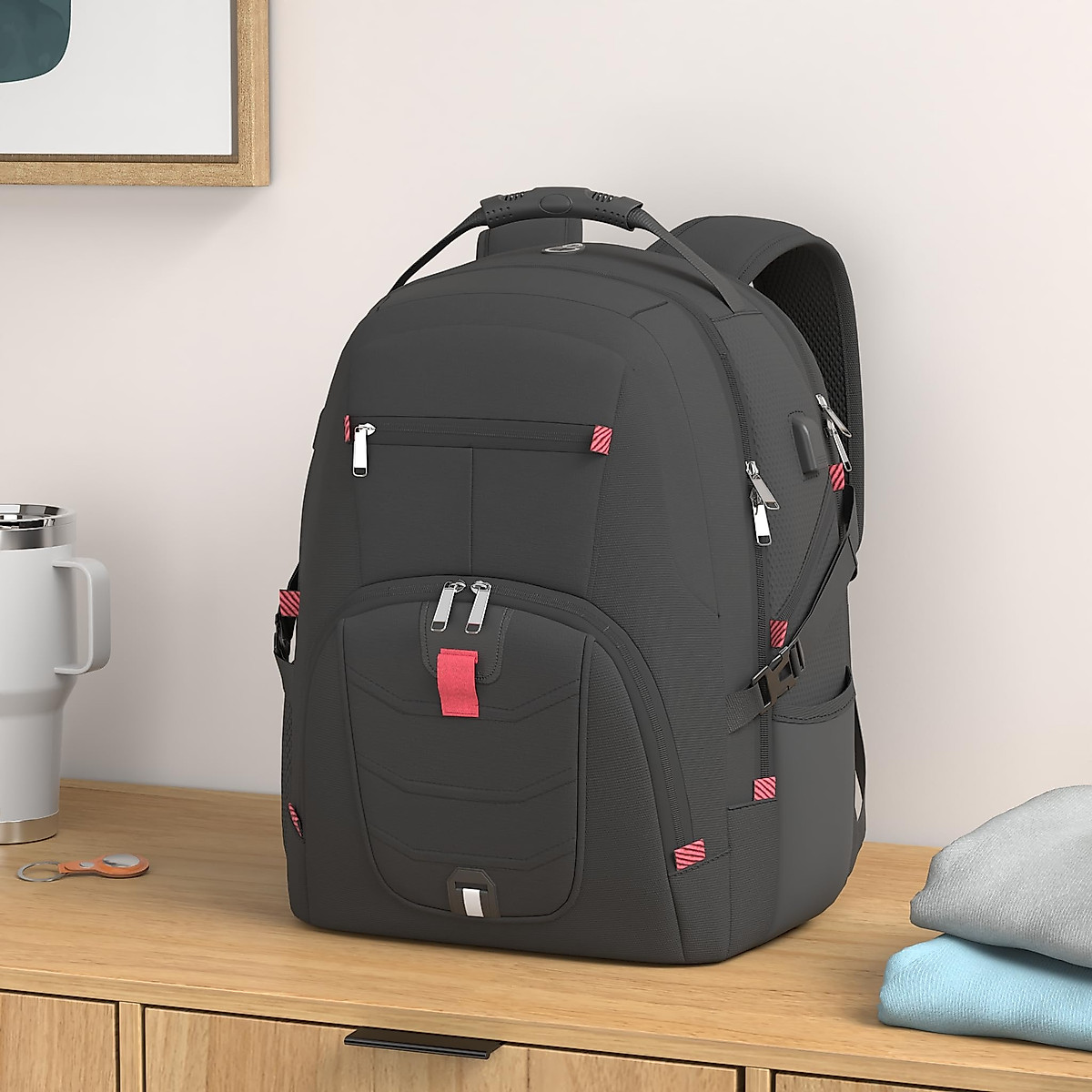 NUBILY Laptop Backpack 17 Inch Waterproof Extra Large TSA Travel Backpack Anti Theft College Business Mens Backpacks with USB Charging Port 17.3 Gaming Computer Backpack for Women Men Black 45L