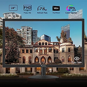 Prechen 24 Inch Computer Monitor 75Hz PC Display, FHD 1920 x 1080P Business Screen LED Desktop Monitor with HDMI and VGA Ports, 99% sRGB, 3000:1, VESA Compatible, Eye Care, Black