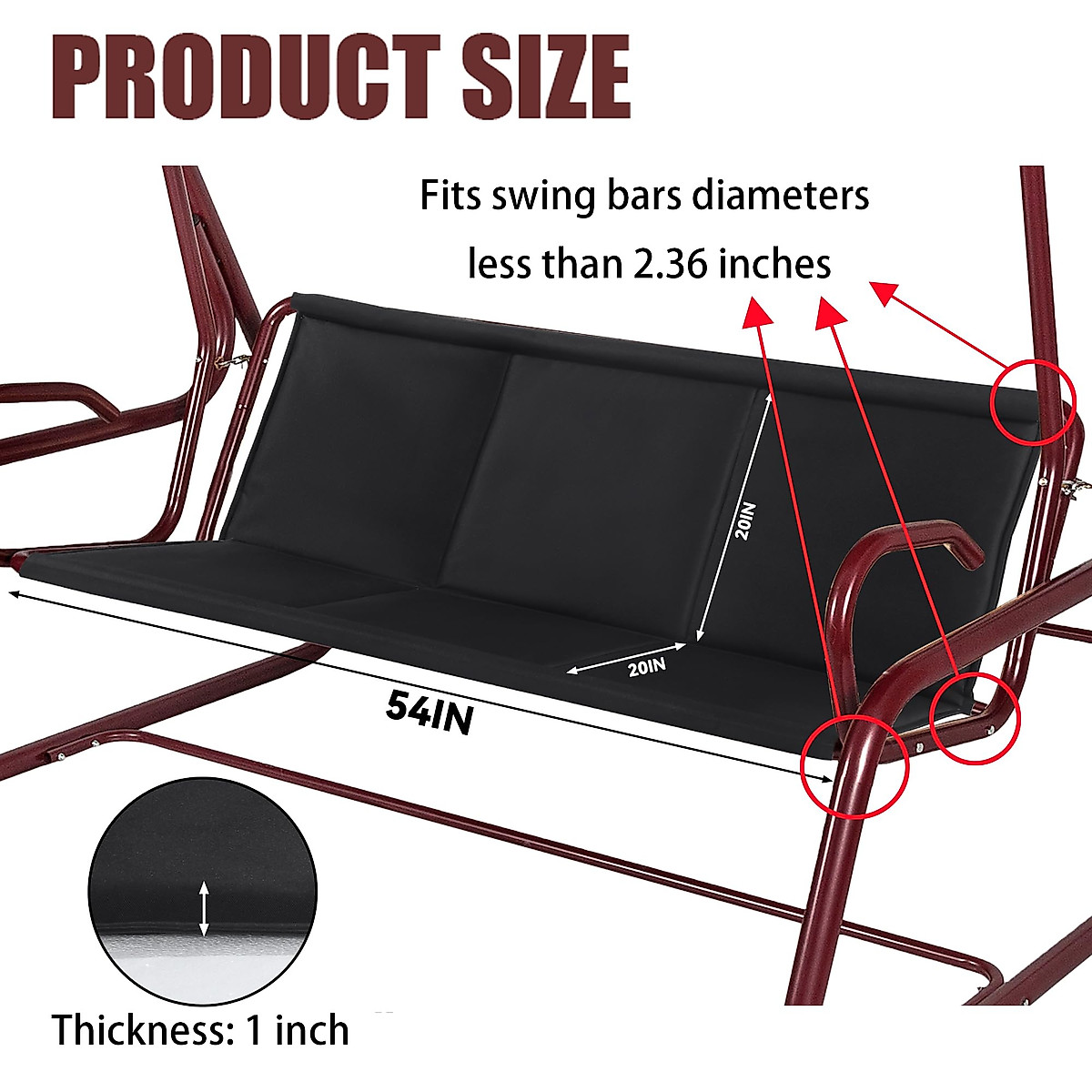 MABOZOO Thicken Outdoor Swing Replacement Fabric, 600D Oxford Porch Patio Swing Cushion Swing Seat Cover, Bench Cushion Replacement for Outdoor Patio Swing (54x20x20inch)