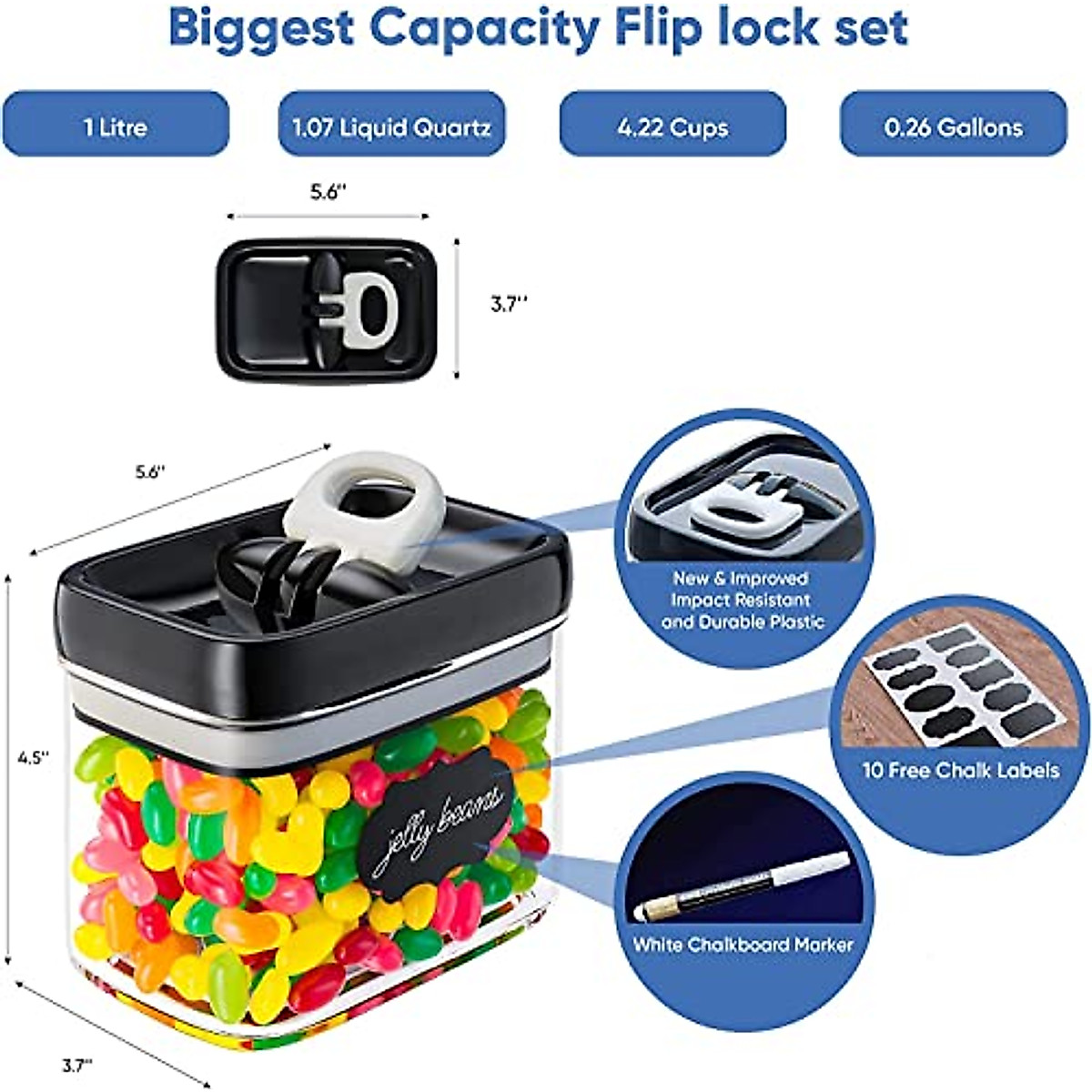 Chef's Path Airtight Food Storage Containers (12 Pack) for Kitchen & Pantry Organization - BPA Free Clear Plastic Containers with Lock Lids for Dry Snacks - Snack Containers with Labels & Marker