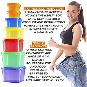 Portion Control Container and Food Plan (Labeled 14 Pcs) - 21 Day Portion Control Container Kit for Weight Loss - 21 Day Tally Chart with e-Book