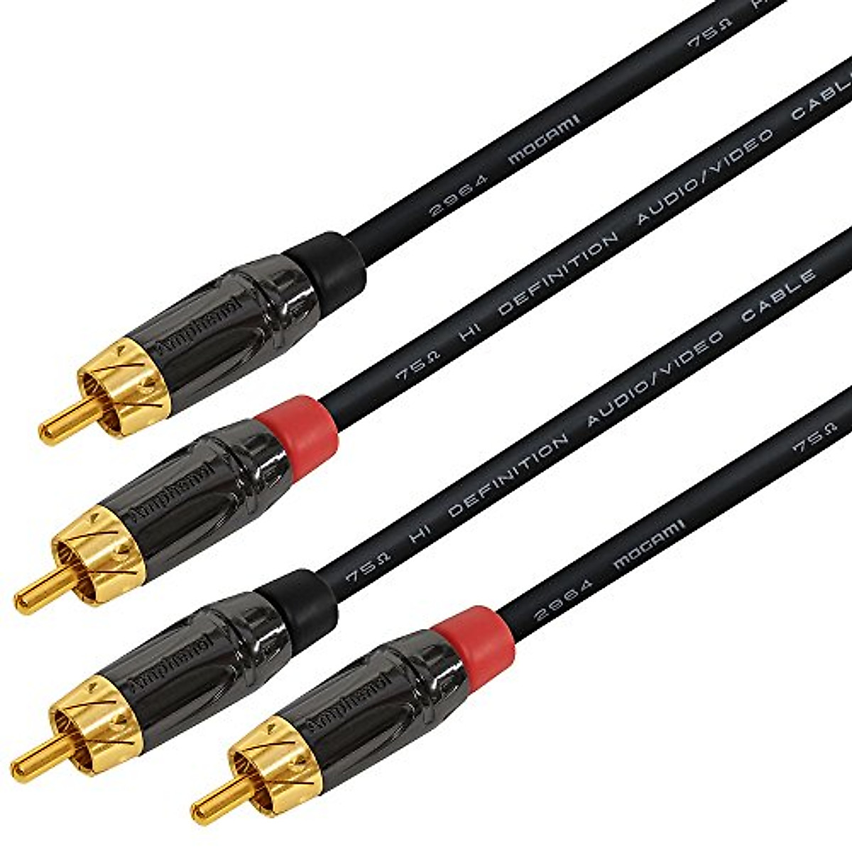 1 Foot – High-Definition Audio Interconnect Cable Pair CUSTOM MADE By WORLDS BEST CABLES – using Mogami 2964 wire and Amphenol ACPL Black Chrome Body, Gold Plated RCA Connectors