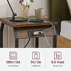 CANJUXK Side Tables with Charging Station, Set of 2 End Tables with USB Ports and Outlets, Nightstands for Living Room, Bedroom, Plug-in Series, Rustic Brown