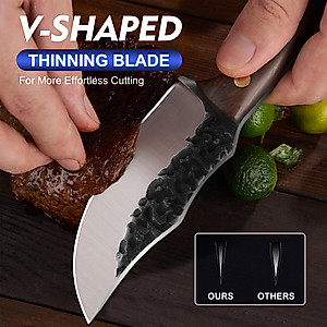 Topfeel 3PCS Viking Knife Set with Sheath Hand Forged Boning Knife Butcher Meat Cleaver Knife Japan Kitchen Knife for Home, Outdoor, BBQ, Camping Father Day