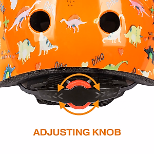 Besmall Cute Kids Bike Helmet Ages 3-7 Boys Girls Adjustable Safety & Comfort Toddler Helmets for Bike Cycle Skating Orange Dinosaur World