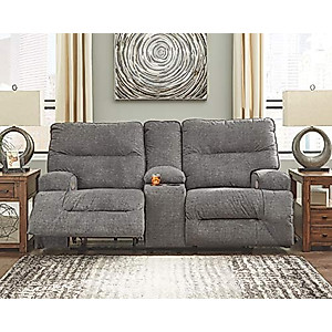 Signature Design by Ashley Coombs Double Reclining Power Loveseat w/Console, Charcoal