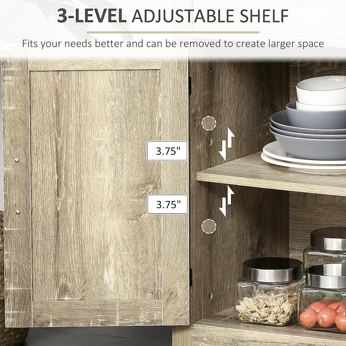 HOMCOM Sideboard Buffet Cabinet with Storage Drawer, Modern Farmhouse Kitchen Cabinet with 2 Barn Doors, Coffee Bar Cabinet, Oak