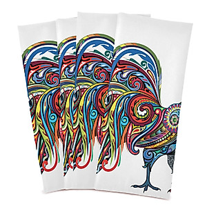 Exnundod Chicken Kitchen Dish Towel Set of 4, Ethnic Rooster Tea Towels Decorative 18x28in Reusable Thin Absorbent Microfiber Dishcloth for Drying Wiping Cleaning Decorative