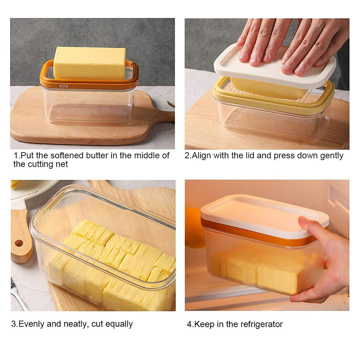 Butter Cutting Box, Butter Block Dish with Lid and Butter Cutter Net Rectangular Storage Box Kitchen Tool, 6.6 X 3.7 X 3.7in