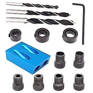GDFYMI 14Pcs Pocket Hole Jig, Drill Jig for Angled Holes, Wood Woodwork Guides Joint Angle Tool Dowel Drill Joinery Kit, 15 Degree Woodworking Tools with 6/8/10mm Drill Guide, Carpentry Hole Locator