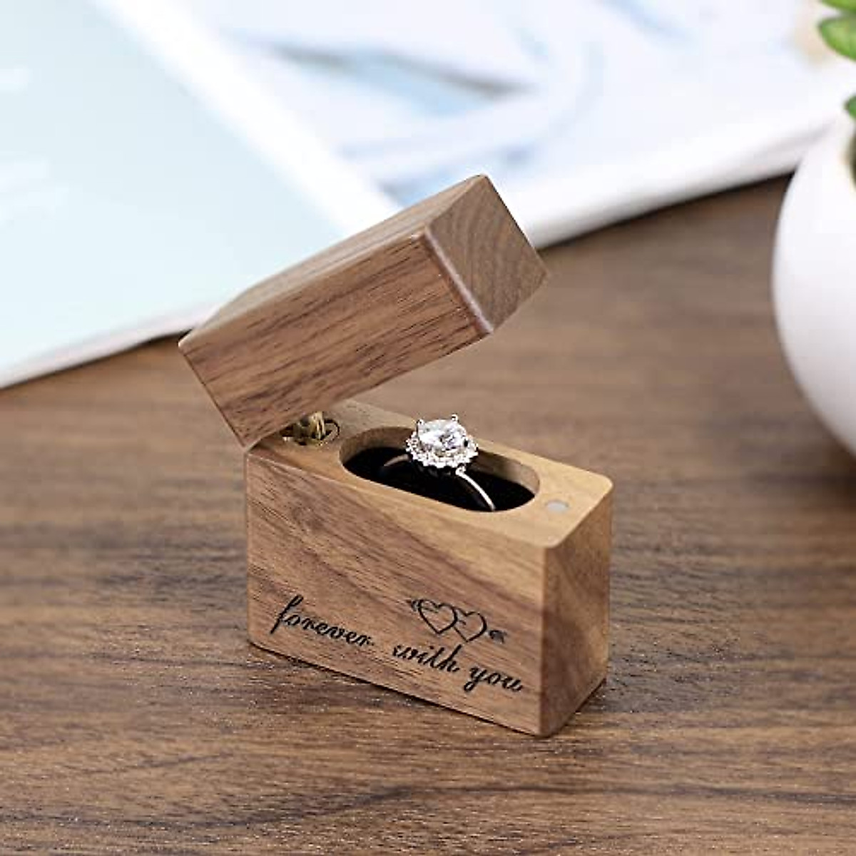 HMGF WOOD Wooden Engagement Ring Box Small Slim Flat Ring Case Wooden Ring Box