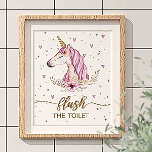 Unicorn Bathroom Decor, Funny Unicorn Themed Bathroom Inspirational Quotes Art Print Humorous Quotes Painting, Toilet Rules Art Picture for Kids Nursery Washroom Bathroom Decor, Set of 4 (8”X10”), Unframed