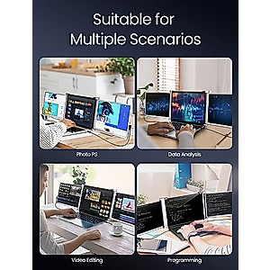 FQQ 14” Triple Laptop Monitor Extender, 1920*1200P FHD IPS Portable Monitor for 15” - 17.3" Laptop, 16:10, Dual Monitor Display for Win/MAC, HDMI/USB-C Plug & Play (Not for Linux Chromebook), S15 Gray