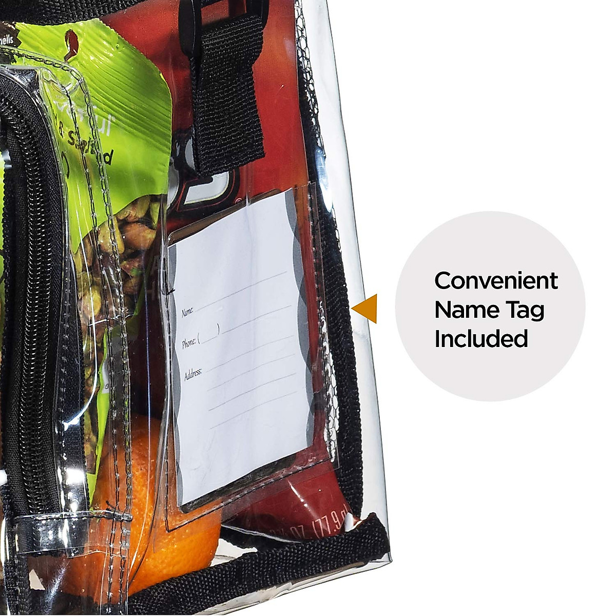 SP HOME GOODS Stadium Approved Clear lunch Bag {Large} with Adjustable Strap, Front Storage Compartment, and Mesh Pockets (Black, Large)