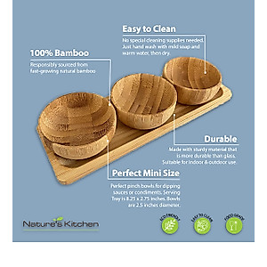 Nature's Kitchen Small Bamboo Pinch Bowls Dip Bowls Condiment Cups - Mini Wood Bowls for Salt Cellar, Spices, Dipping Sauce, Soy Sauce Dish, Nuts, Candy, Appetizers