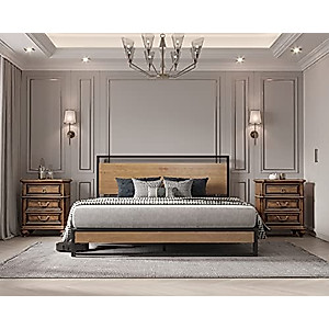 Nazhura Metal King Size Platform Bed Frame with Wood Headboard/Footboard