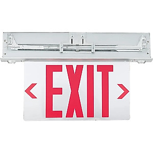 LB91610 Recessed Edge-Lit Red Exit Sign, 120-277V Double Face LED Combo Emergency Light with Adjustable Two Head and Backup Battery, NYC Approved 8” Lettering, UL Certified