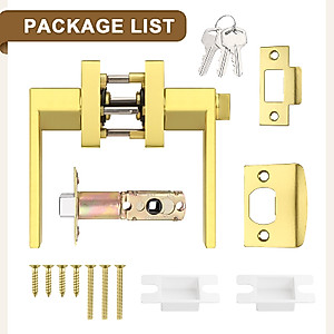 Probrico 2 Pack Gold Entry Door Lever Lock,Antique Brass Heavy Duty Interior Front Door Handles with Key, Entrance Exterior Lockset Each with 3 Different Keys