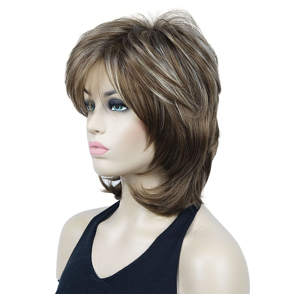 Lydell 16" Long Straight Wigs Soft Shaggy Layered Wigs Classic Cap Full Synthetic Hairpieces (12TT26 Brown with Highlights)