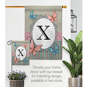 Breeze Decor X Initial Garden Flag Set Mailbox Hanger Monogram Friends Bugs & Frogs Butterfly Ladybugs Dragonfly Bee Springtime Insect Natural Wildlife House Yard Gift Double-Sided, Made in USA
