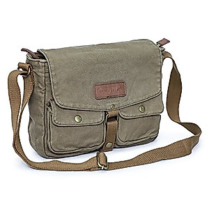 Gootium Canvas Messenger Bag - Vintage Crossbody Shoulder Bag Military Satchel, Olive Brown