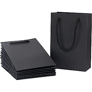 Katfort Mini Small Black Paper Gift Bags 50 Pack, 5.1x2.4x7.5inch Small Black Gift Bags Bulk with Cotton Handle, Small Size Matte Black Bags for Gifts Kraft Paper Bag
