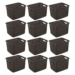 Sterilite Wicker Weave Plastic Laundry Hamper Storage Basket, Brown (12 Pack)