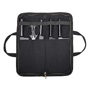 Heavy Duty Waxed Canvas, Multi-Purpose Knife Case With 5 Slots, Durable Handle, Elastic Band (Black)