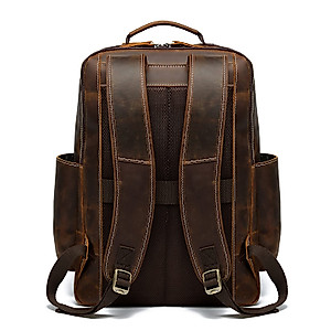 LANNSYNE Men's Vintage Full Grain Leather Backpack for 16" Laptop Travel Hiking Camping Rucksack