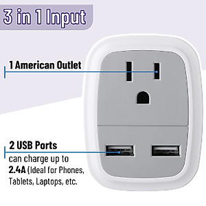 Bates- European Travel Plug Adapter, Adapter with USB, European Plug Adapter, US to Europe Plug Adapter, Converters and Adapters for Travel, Outlet Converter, Power Adapter Europe, Adapters for Europe