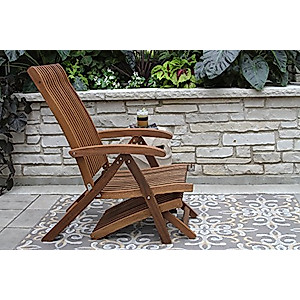 Outdoor Interiors VC7080 Eucalyptus Venetian 5 Position Steamer/Lounger with Ottoman