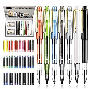 GC QUILL Calligraphy Set Fountain Pens 7 Different Size Nibs and 36 Assorted Ink Cartridges Kit for Calligraphy Lettering - Complete Easy Learning Set for Beginners F736