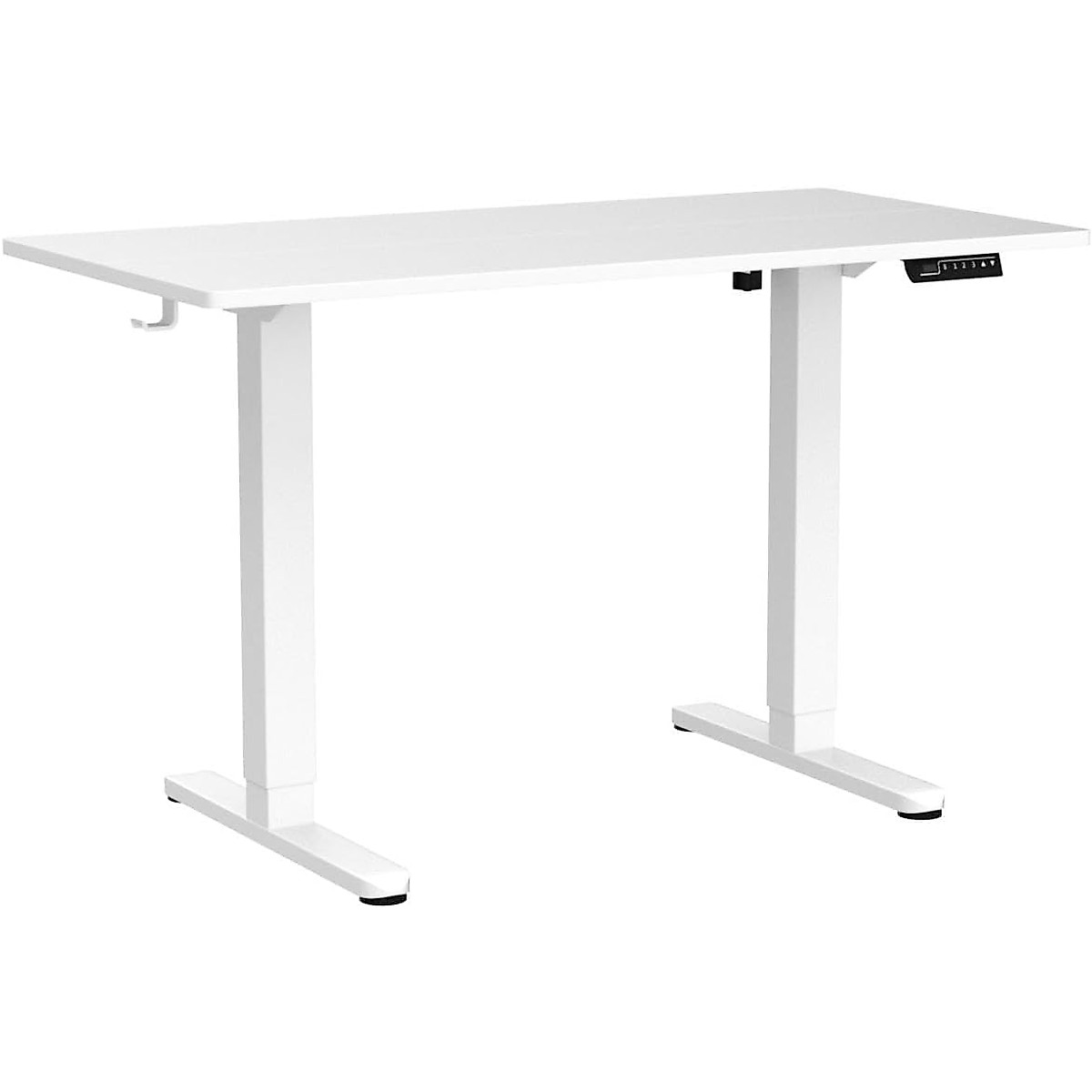 JYLH JOYSEEKER White Standing Desk, 48 X 24 Inch Adjustable Height Electric Desk, Sit Stand Desk with Splice Board and 2 Hooks, Ergonomic Rising Desk for Home Office
