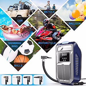 Tire Inflator Portable Air Compressor Tire Air Pump for Car Tires - Car Accessories, 12V DC Auto Pump with Digital Pressure Gauge, Emergency LED Light for Bicycle, Motorcycle, Balloons
