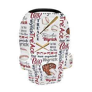Personalized Baseball Sports Baby Car Seat Covers with Name, Custom Monogram Nursing Cover Breastfeeding for Babies, Carseat Canopy for Boys and Girls, Infant Stroller Cover, Breathable Carseats Cover