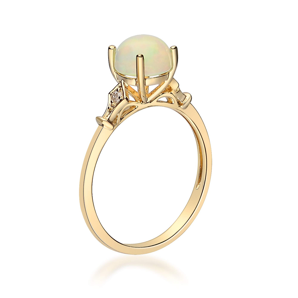 Gin & Grace 14K Yellow Gold Natural Ethiopian Opal Ring with Real Diamonds|Ethically, authentically & organically sourced (Round-cut) shaped opal hand-crafted jewelry for her | Opal Ring for women