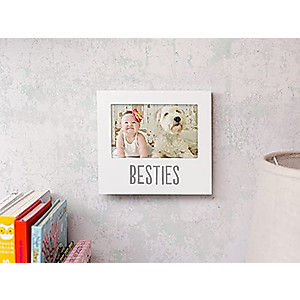 Pearhead Bestie and Baby Frame, Baby and Pet Keepsake Frame, 4" x 6" Photo Insert, Tabletop And Wall Mount Picture Frame, White