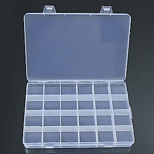 Bluelanss 24 Grids Clear Plastic Organizer Box Storage Container Jewelry Box with Adjustable Dividers for Beads Art DIY Crafts Jewelry Fishing Tackles 24 Grids