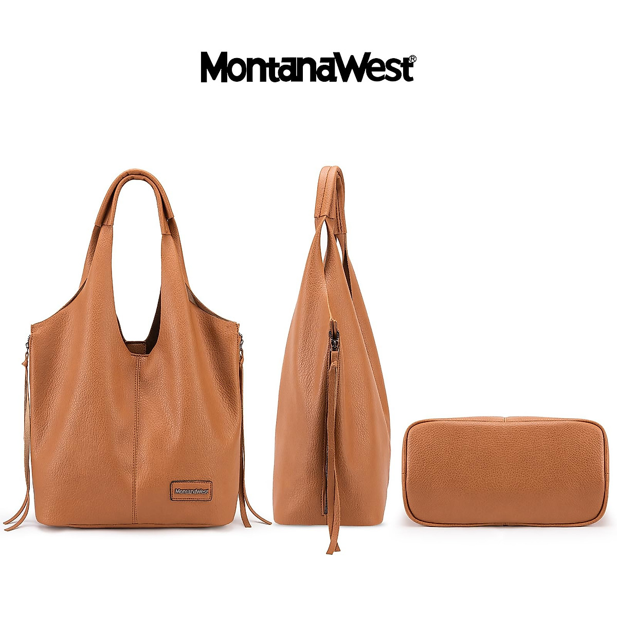 Montana West Brown Purses and Handbags Slouchy Hobo Bags for Women Tassel Zipper Shoulder Top Handle Tote Vegan Leather MWC2-195BR
