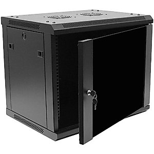 NavePoint 9U Server Rack Enclosure - 17.7” Deep, 9U Wall Mount Network Cabinet with Locking Glass Door for 19” IT Equipment, 9U Network Rack with 2 Fans, Removable Side Panels, Black