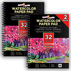 Watercolor Paper Water Color Paper White, 2 Pack (64 Sheets) - Water Color Paper Sketch Book - Watercolor Paper Pad, Watercolor Pad, Watercolor Paper Sketchbook - Large Water Color Paper for Artists