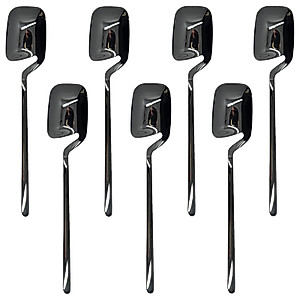 WORM.FAMILY 7-Piece Set of Stainless Steel 5.5-inch Coffee Spoons, Espresso Spoons，Mixing Spoons, Ice Cream Spoons, Cake Spoons, Dessert Spoons (with matching wiping cloth) (Black)