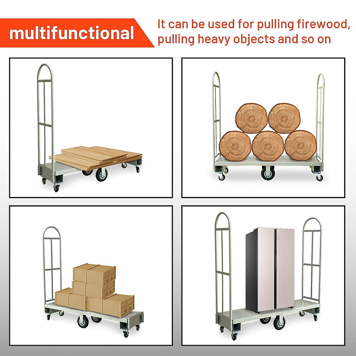 DIYTuning Narrow Aisle U-Boat Platform Truck with Thick Steel Deck Detachable Handles Dolly Push Cart Utility Cart Hand Trucks 2000lbs Capacity