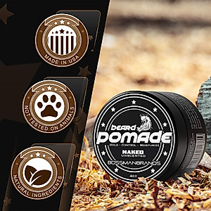Bossman Hair & Beard Pomade for Men - Moisturizing with Medium Hold and Control - Men's Hair Styling Pomade - Made in USA, Natural, For All Hair Types | 4 ounce