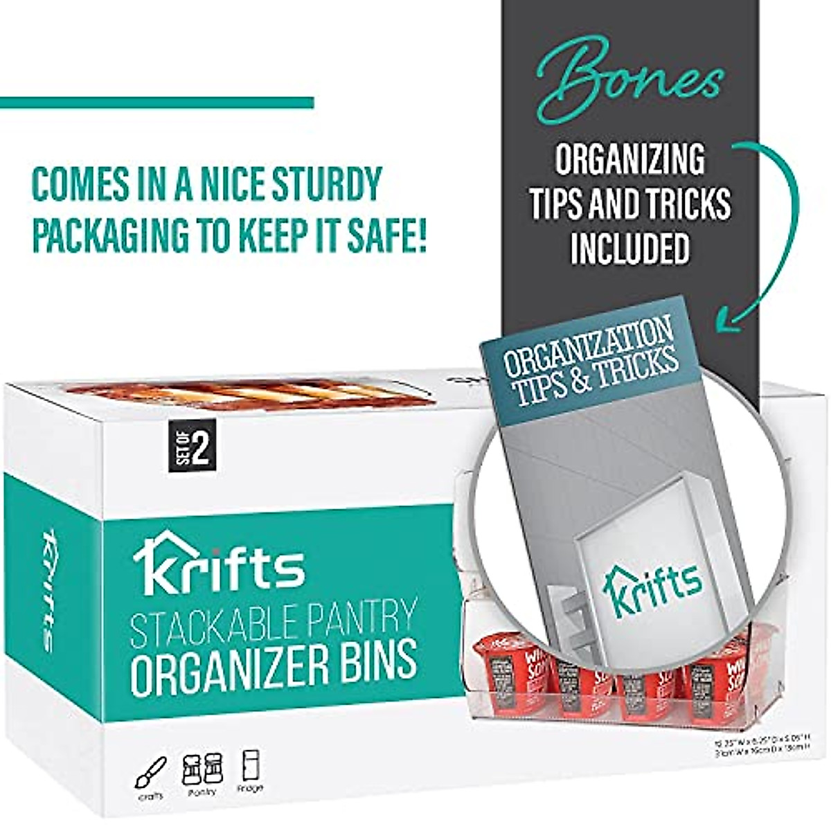 Clear Plastic Storage Bins(Set of 2) - Stackable Storage Organizer for Pantry, Kitchen Cabinet, Refrigerator, Office Desk, or Bathroom - Food Organizer Baskets with FREE Write-On Bin Labels